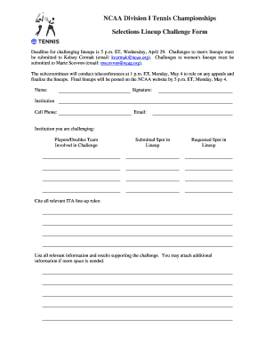 Fillable Online Lineup challenge form - NCAA.org Fax Email Print ...