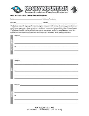 Fillable Online Snb RMT Preview: Feedback Form - PSIA-RM Fax Email ...