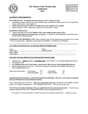 Fillable Online The Masters Club Membership Application 2015 Fax Email ...