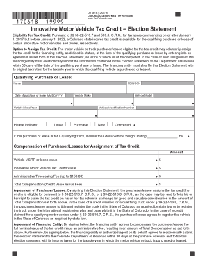 Colorado Innovative Motor Vehicle Tax Credit Election Statement - Fill ...