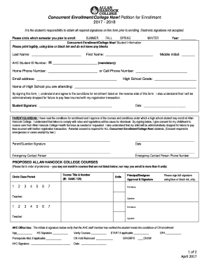 Fillable Online Concurrent Enrollment/College Now! - Allan Hancock College Fax Email Print ...