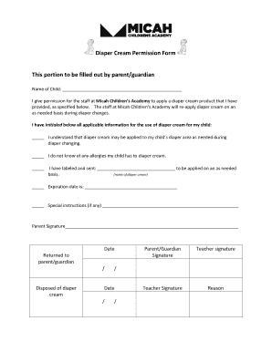 Fillable Online Diaper Cream Permission Form Fax Email Print - pdfFiller
