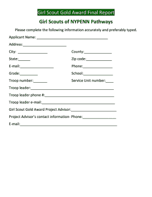 Fillable Online Girl Scout Gold Award Final Report. Final report for ...