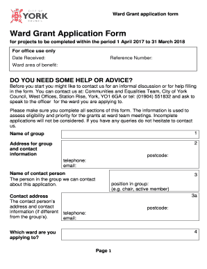 Fillable Online Ward Grant application form Fax Email Print - pdfFiller