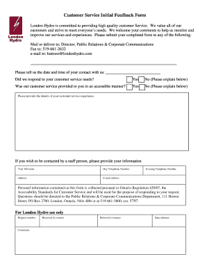 Fillable Online Customer Service Initial Feedback Form (PDF) - London ...