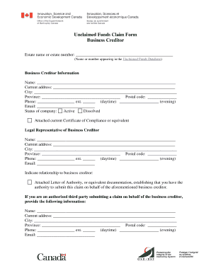 Fillable Online Unclaimed Funds Claim Form Business Creditor Fax Email ...