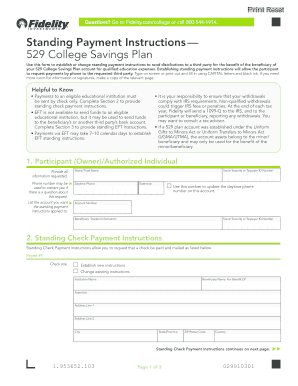 Fillable Online Standing Payment Instructions 529 College Savings Plan - Fidelity Fax Email ...