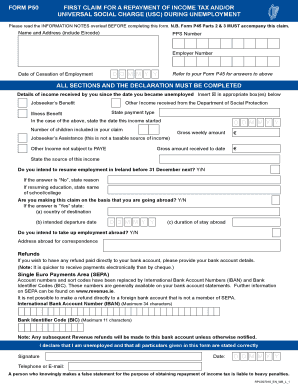Fillable Online Form P50. First claim for a repayment of tax and/or ...