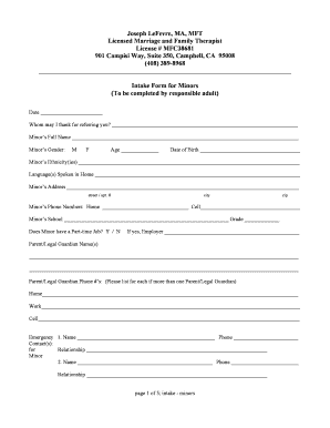 Fillable Online Intake Form for Minors - Joseph LeFevre, MFT Fax Email ...