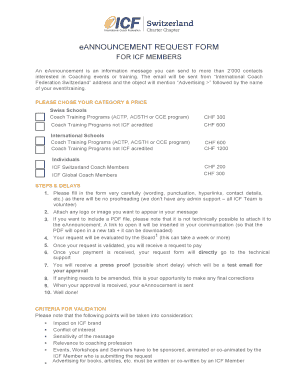 Fillable Online eANNOUNCEMENT REQUEST FORM - ICF Switzerland Fax Email ...