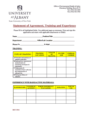 Fillable Online Statement of Agreement, Training and Fax Email Print ...