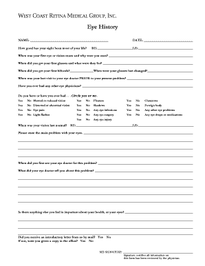 Fillable Online Eye History form.doc Fax Email Print - pdfFiller