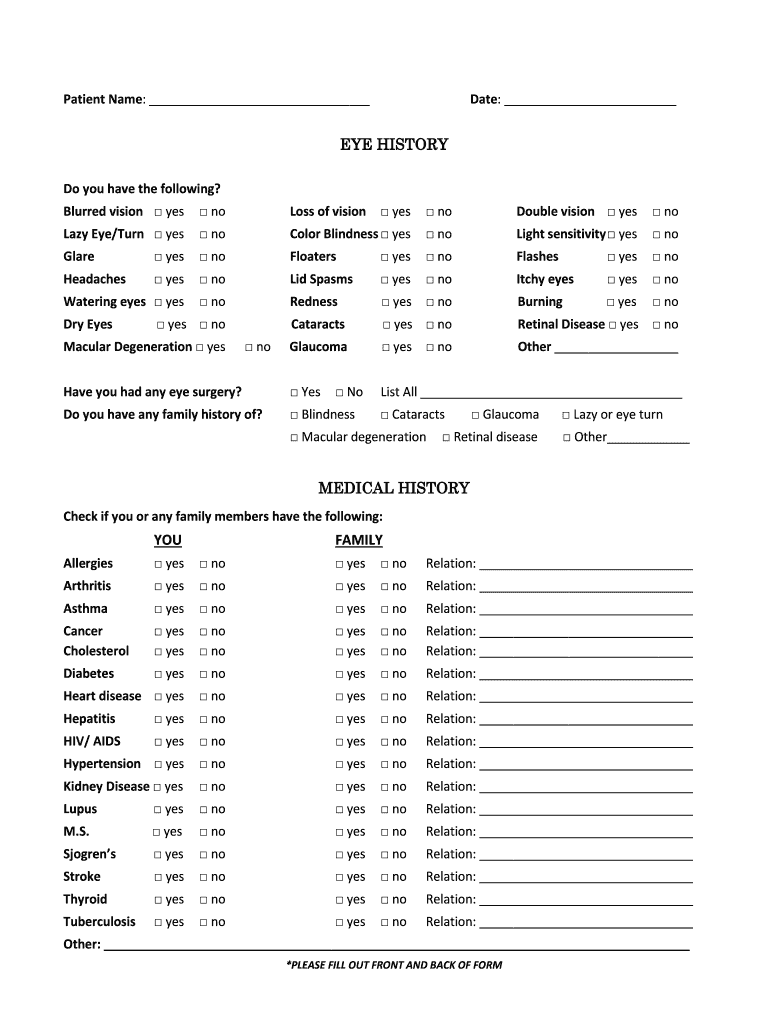 Fillable Online EYE HISTORY Fax Email Print - pdfFiller