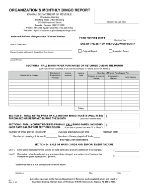 Fillable Online BI-1 Organization's Monthly Bingo Report Rev. 2-16 ...