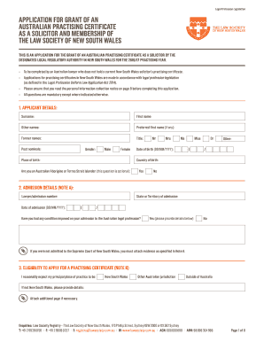 Fillable Online Application for Grant of an Australian Practising ...