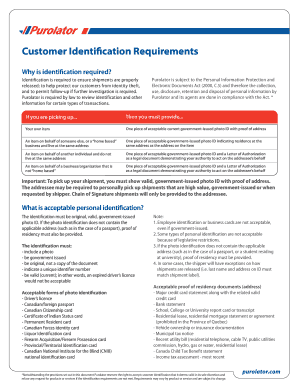 Fillable Online Customer Identification Requirements - Purolator Fax ...