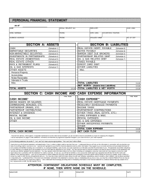 Fillable Online PERSONAL FINANCIAL STATEMENT SECTION A ... - RBFCU Fax ...
