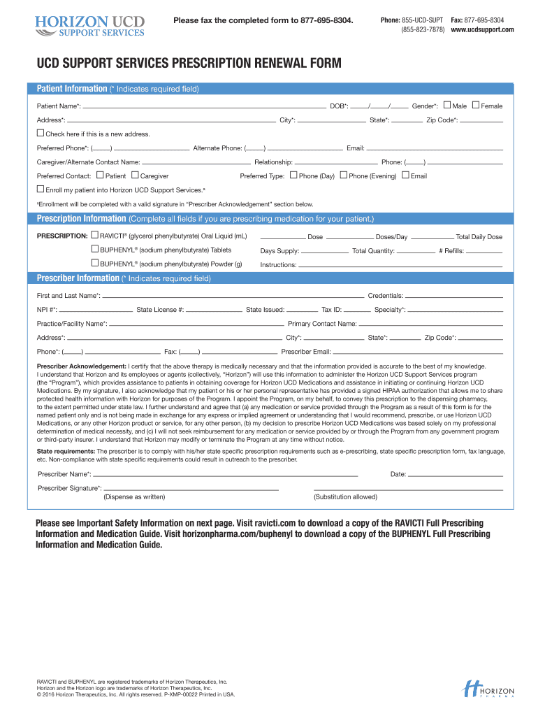 Fillable Online ucd support services prescription renewal form ...