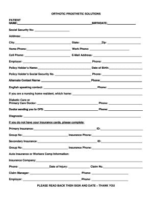 Fillable Online Alternate Contact Name - Orthotic Prosthetic Solutions ...