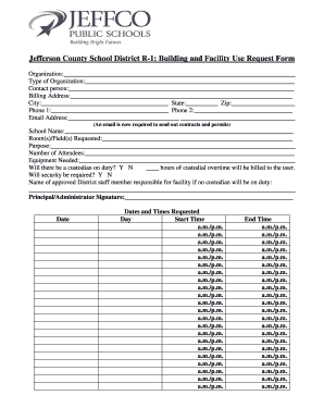 Fillable Online Jefferson County School District R-1: Building and Facility Use ... Fax Email ...