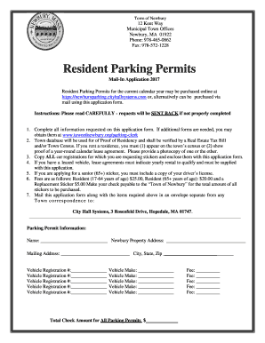 Fillable Online Resident Parking Permits - Town of Newbury MA Fax Email ...