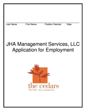 Fillable Online JHA Management Services, LLC Application for Employment ...