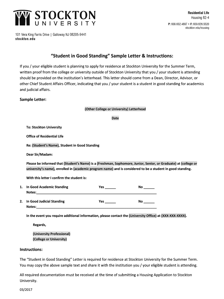 Fillable Online Student in Good Standing Sample Letter & Instructions ...