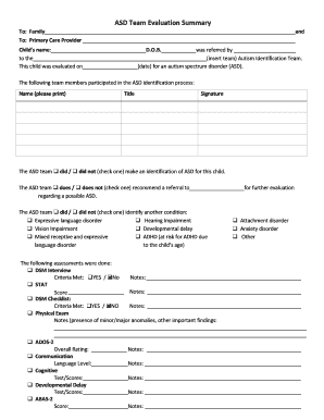 Fillable Online ASD Team Evaluation Summary - OHSU Fax Email Print ...