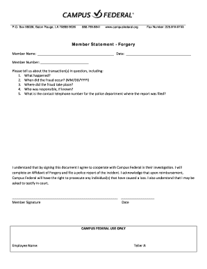 Fillable Online Member Statement - Forgery - campusfederal.com Fax ...