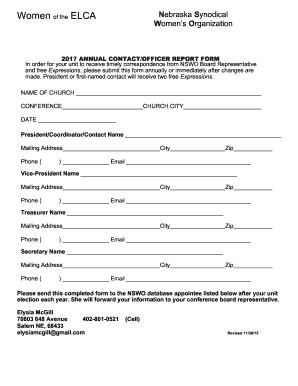 Fillable Online nebraskasynod Contact/Officer Report Form - Nebraska ...