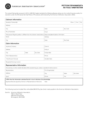 Fillable Online Minnesota Petition for No-Fault Arbitration - American ...