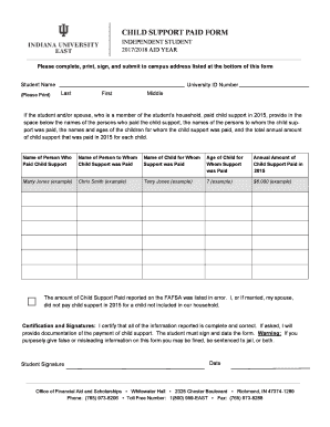 Fillable Online CHILD SUPPORT PAID FORM - Indiana University East Fax ...