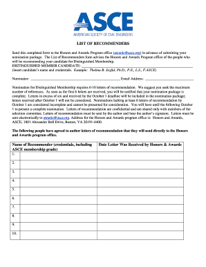 Fillable Online LIST OF RECOMMENDERS Name of Recommender - ASCE Fax Email Print - pdfFiller