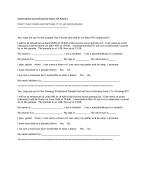 Fillable Online marching guitar band sign-up sheet print this form ...