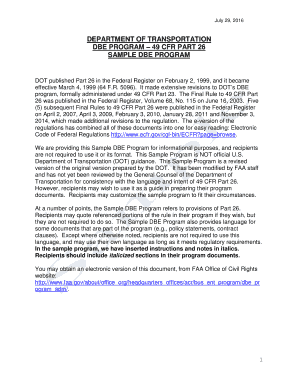 Fillable Online DBE PROGRAM 49 CFR PART 26 Fax Email Print - pdfFiller