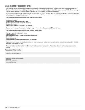 Fillable Online Blue Coats Request Form. Blue Coats Form Fax Email ...