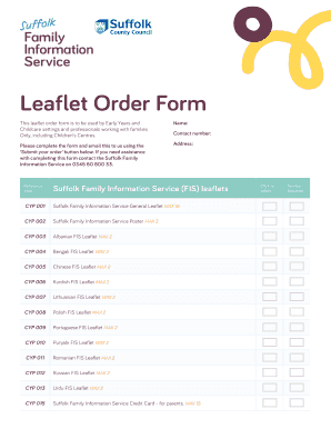 Fillable Online Leaflet Order Form - Suffolk Learning Fax Email Print ...