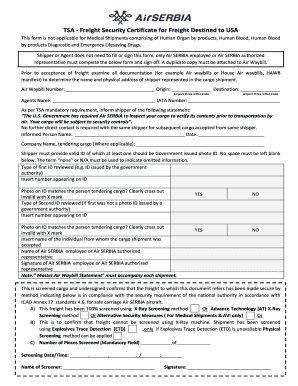 Fillable Online TSA - Freight Security Certificate for Freight Destined ...