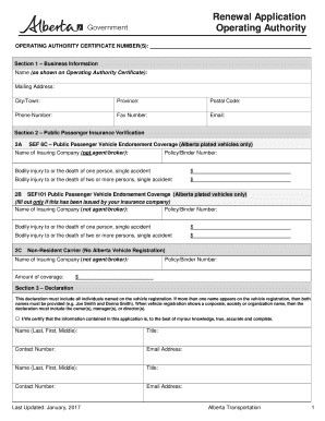Fillable Online Renewal Application Operating Authority - Alberta ...
