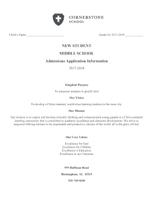 Fillable Online NEW STUDENT MIDDLE SCHOOL Admissions Application ...