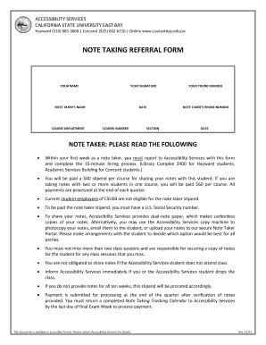 Fillable Online note taking referral form - CSU East Bay Fax Email ...