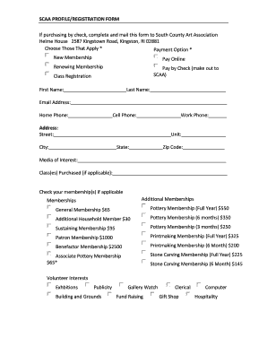 Fillable Online SCAA PROFILE/REGISTRATION FORM If purchasing by check ...