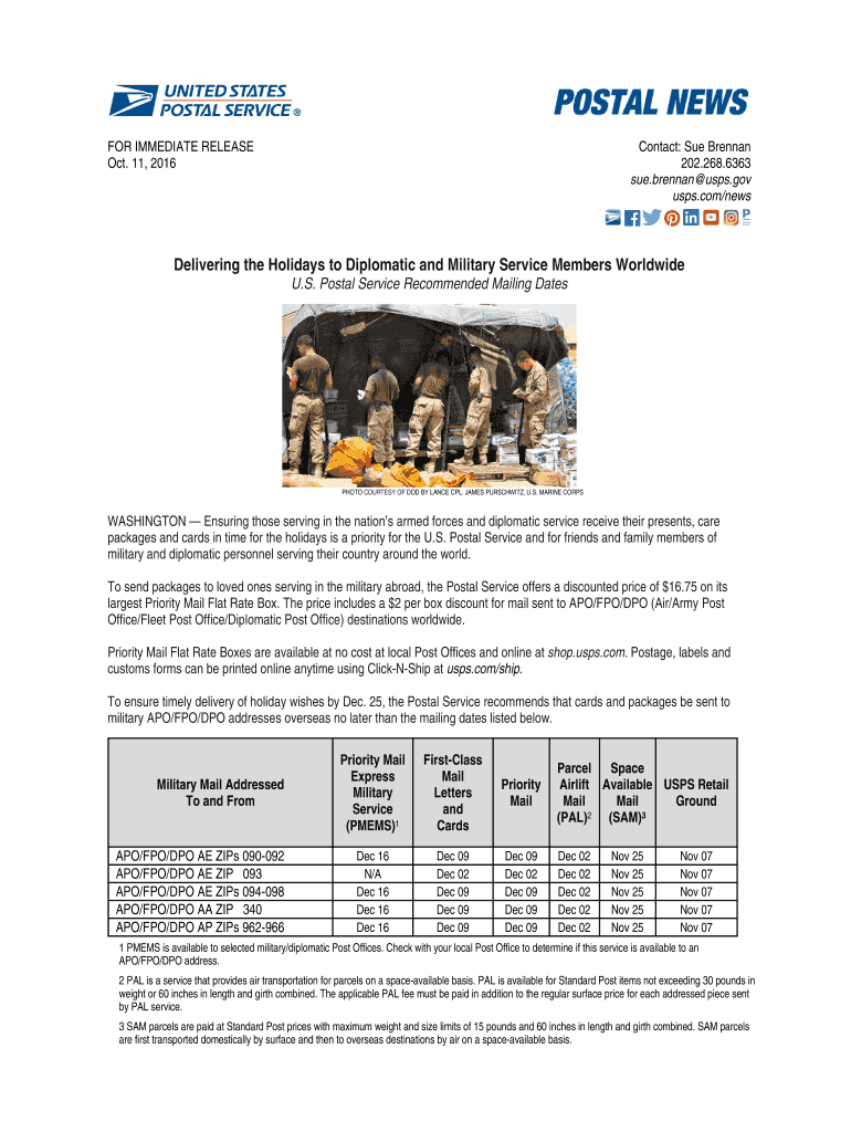 Fillable Online Delivering the Holidays to Diplomatic and Military ... - about USPS Fax Email ...