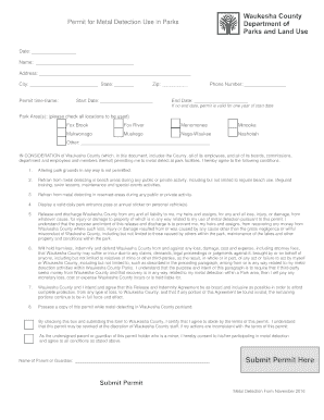 Fillable Online Permit for Metal Detection Use in Parks Fax Email Print ...