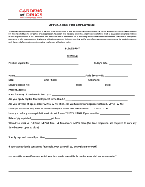 Fillable Online application for employment - PBG Gardens Drugs Fax ...