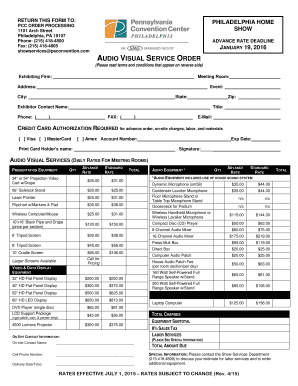 Fillable Online audio visual service order - Philadelphia Home Show Fax ...