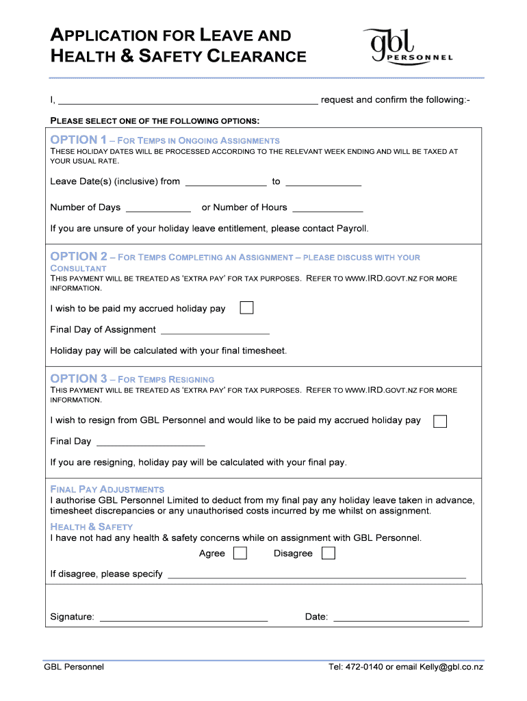 Fillable Online Leave-Holidays form - temps - revised Fax Email Print ...