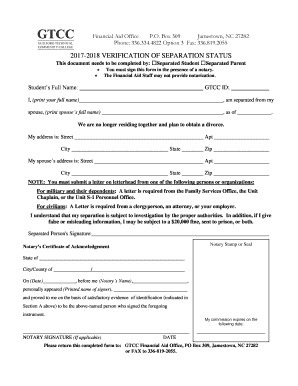 Fillable Online financialaid gtcc Verification of Separation Status ...