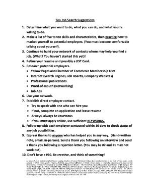 Fillable Online Ten Job Search Suggestions 1. Determine what you want ...