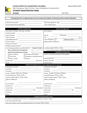Fillable Online Student Registration Form.pdf - SD20 Fax Email Print ...